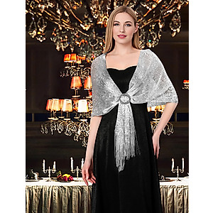 ZENUTA Shawls and Wraps for Evening Dresses, Womens Shawls and Wraps, Dressy Shawls and Wraps for Evening Wear (A. Silver (With Silver Buckle))