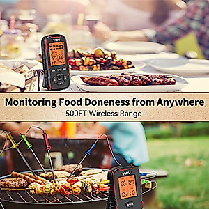 YIOU Wireless Meat Thermometer for Cooking, Digital Meat Thermometer with 4 Probes, 500FT Ultra Accurate & Fast Food Thermometer for Oven, Smoker, Red