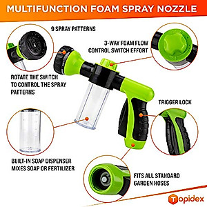 Topidex Car Wash Kit, Expandable Garden Hose 50 FT - with High Pressure Spray Nozzle – Durable Soap Dispensing Sprayer Gun - 9 Spray + 3 Foam Spraying Patterns with Storage Bag, Hanger & Wash Mitt