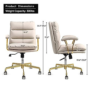 EMIAH Office Desk Chair Ergonomic Computer Chair Mid-Back PU-Padded Executive Adjustable Rolling Swivel Task Chair, Home Office Desk Chairs with Upholstered Armrest & Thickened Cushion