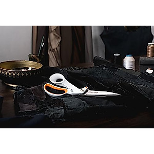 Fiskars Razor Edge All Purpose Scissors, Length: 24 cm, Stainless Steel Blade/Plastic Handles, White/Orange, Amplify, 1005225