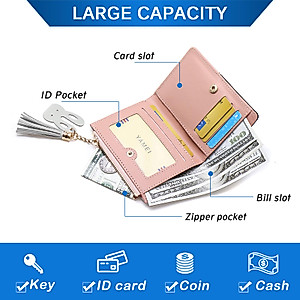 JOSEKO Women's Wallet, Small Wallet PU Multi Slots Short Card Holder Purse Wallet for Ladies Girls with Tassel Pendants Grey