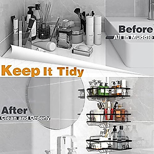 Monjuae Corner Shower Caddy 3 Pack, Shower Organizer, Strong Adhesive Shower Shelves, No Drilling, Waterproof, Rustproof Corner Shower Shelf for Inside Shower, Shower Rack for Bathroom, Kitchen, Black