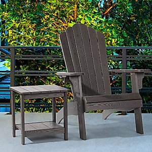 hOmeHua Weather Resistant Side Table, 17 inch Square 2-Layer Structure Wide Desktop, Imitation Wood Stripes, Easy to Assemble & Maintain, Suitable for All Indoor & Outdoor Places- Dark Brown