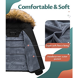 CREATMO US Boy's Padded Winter Coat Windproof Puffer Jacket With Removable Hood Black 14/16