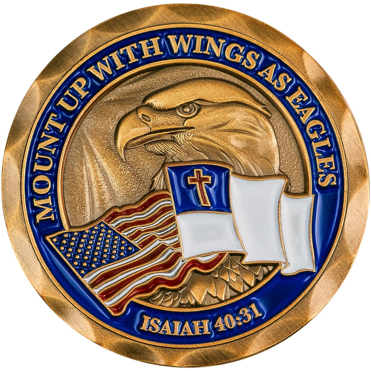 Mount Up with Wings as Eagles, Bulk Pack of 10 Christian Coin Tokens, Collectible Religious American Flag Military Challenge Coin Souvenir, Antique Gold-Color Plated Bald Eagle Gift, Isaiah 40:33