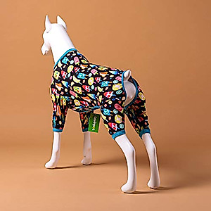 LovinPet Big Dog/Full Belly Coverage/for Big Dogs/Pullover Pitbull Shirt for Men Big Dogs/Fruit Popsicle Frozen Black Prints/Lightweight Big Dogs Pullover, Full Coverage Large Breed Dog Pjs