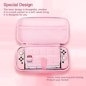 HLRAO Pink Travel Carrying Case Accessories Kit Compatible with Nintendo Switch (NOT Fit OLED/Lite).Pink Switch Hard Protective Cover,Adjustable Stand,Screen Protector & Cute Thumb Grips 10 in 1 Gift.