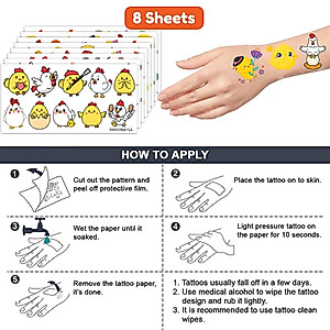 Chicken Temporary Tattoos Sticker for Kids 8 Sheet (80 Pcs) Yellow Farm Themed Birthday Party Decorations Supplies Favors Gifts Ideas for Girls Boys Baby Showers Cute Fake Tattoo Classroom Reward