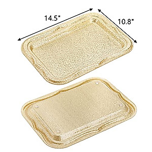 ZEAYEA 3 Pack Gold Serving Trays, Acrylic Rectangle Serving Platters, 14.5 inch Decorative Gold Plastic Trays for Home, Restaurant, Hotel, Wedding, Centerpiece Display