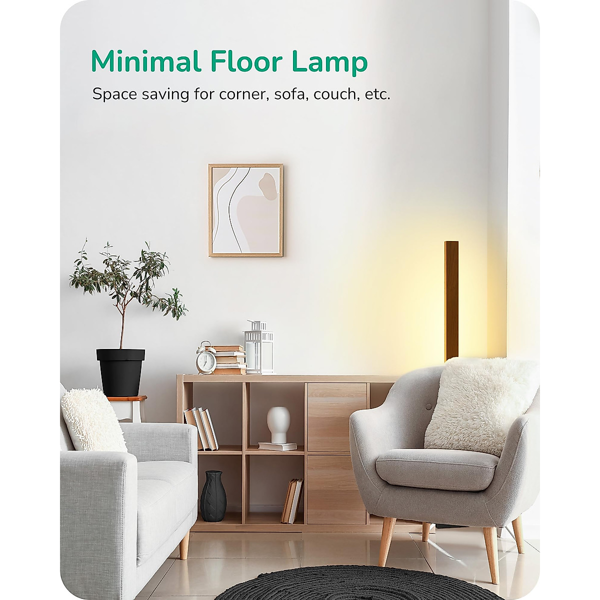 EDISHINE Mid Century Modern Floor Lamp with Remote, Dimmable Wood LED Corner Light, Minimalist Standing Mood Lighting for Living Room, Bedroom, Office, 7 Color Temperature 2700K~6000K, 46"