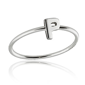 FashionJunkie4Life Sterling Silver Letter P Ring, Sizes 5-10, Initials Words Stacking Bands (5)