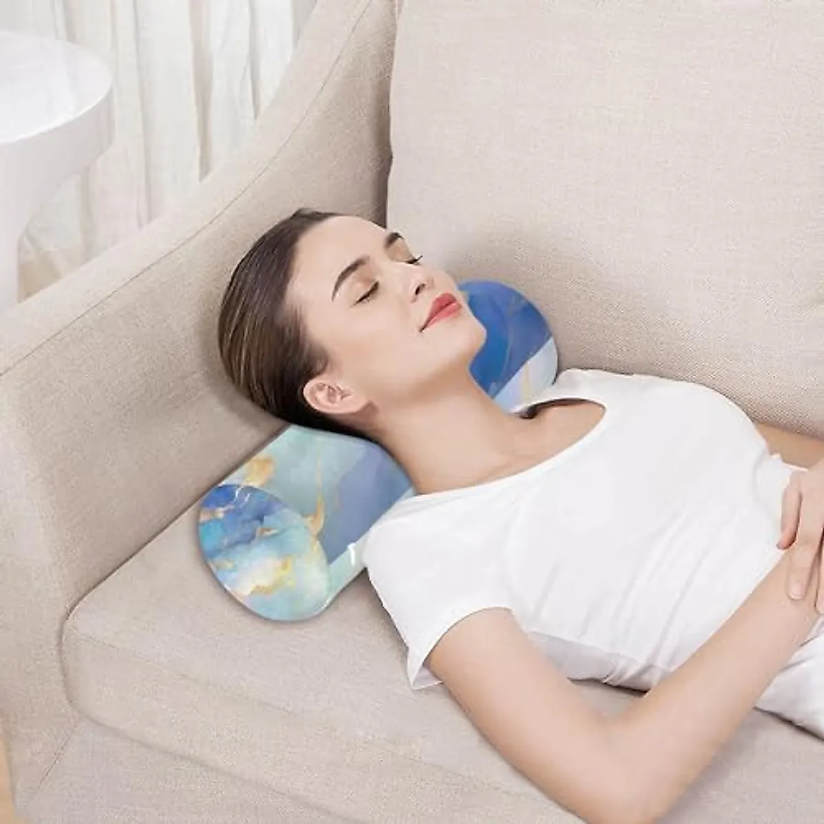 SDMKA Blue Gold Marble Cervical Neck Roll Pillow - Bolster Memory Foam Pillow for Neck Pain Relief, 5.5 x 17 Inch Cylinder Pillow, Perfect Sleeping Support
