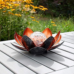 Navaris Solar Garden Light - LED Lotus Outdoor Sun Powered Back Yard Patio Porch Driveway Decorative Automatic Ambient Lighting Lantern - Amber