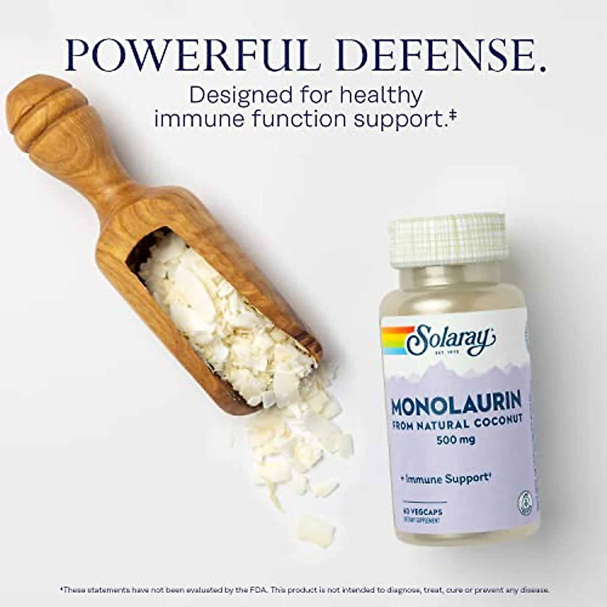 SOLARAY Monolaurin 500mg Immune Support Supplement, from Natural Coconut, Helps Maintain Immune & Gut Health & a Balanced Gut Flora, 60-Day Money Back Guarantee, 60 Servings, 60 VegCaps