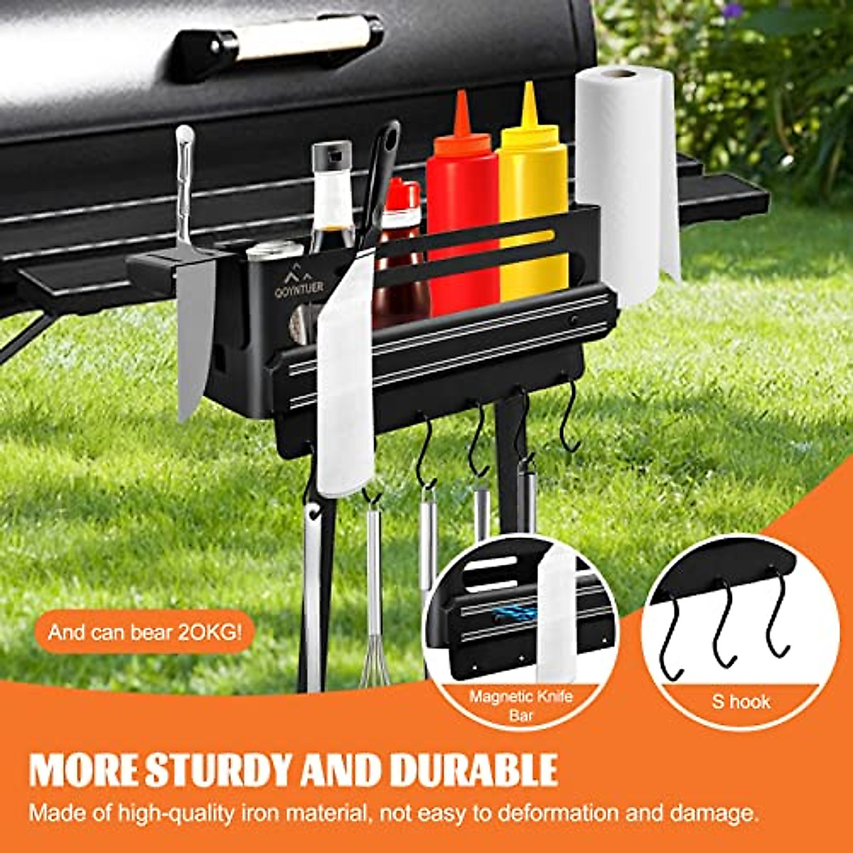 Qoyntuer Griddle Caddy for 28"/36" Blackstone Griddles/Prep Cart Accessories, Grill Caddy Space Saving BBQ Accessories Storage Box with Magnetic Tool Holder/Paper Tower/Knife Shelf/6 S-Hooks