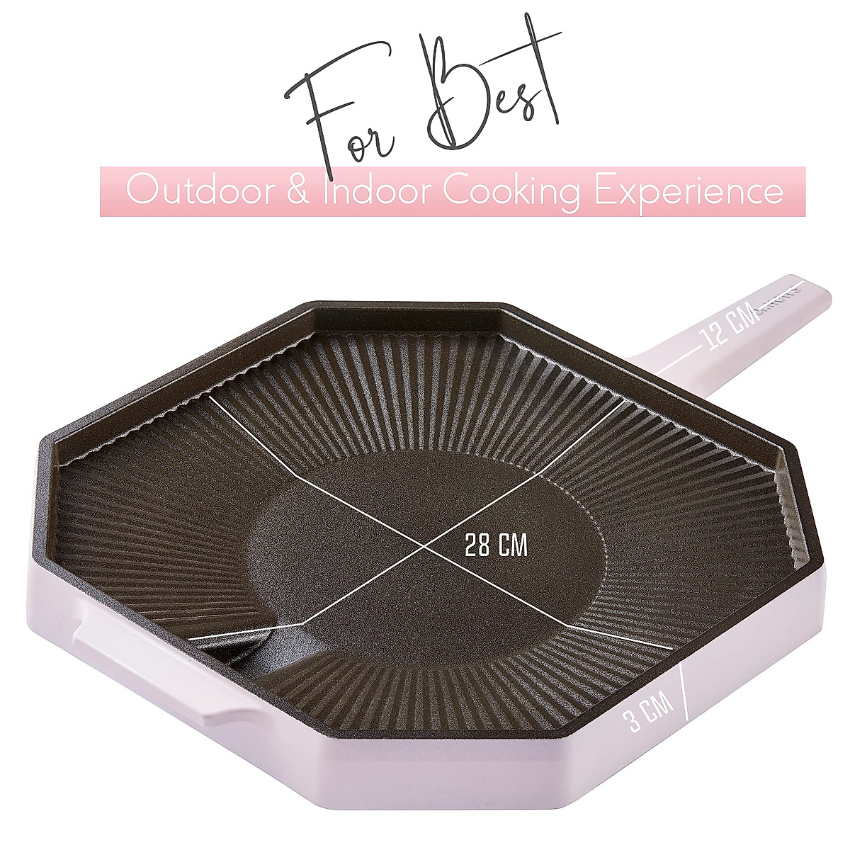 Dr.HOWS Palette Grill Pan, 11 inches Non-Stick Coating grill pan with Carrying pouch for safekeeping, Stove Top, Octagon grill pan, PFOA, PFOS free (Deep pink)