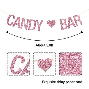 Candy Bar Banner, Engagement Wedding/Girls Birthday/Bride to Be/Bachelorette Party Bunting Hanging Bunting Decorations Supplies - Pink Glitter