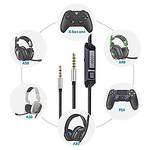 LecLooc Replacement Cable for Astro A10/A40/A30/A50 Headset Inline Mute Volume Control with Microphone Fit with Xbox One Play Station 4 PS4 Headphone Audio Extension Cable 6.5 Feet