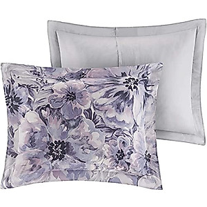 Madison Park Enza 100% Cotton Duvet Beautiful Floral Design All Season, Breathable Comforter Cover Bedding Set, Matching Shams, Full/Queen(90"x90"), Purple 3 Piece