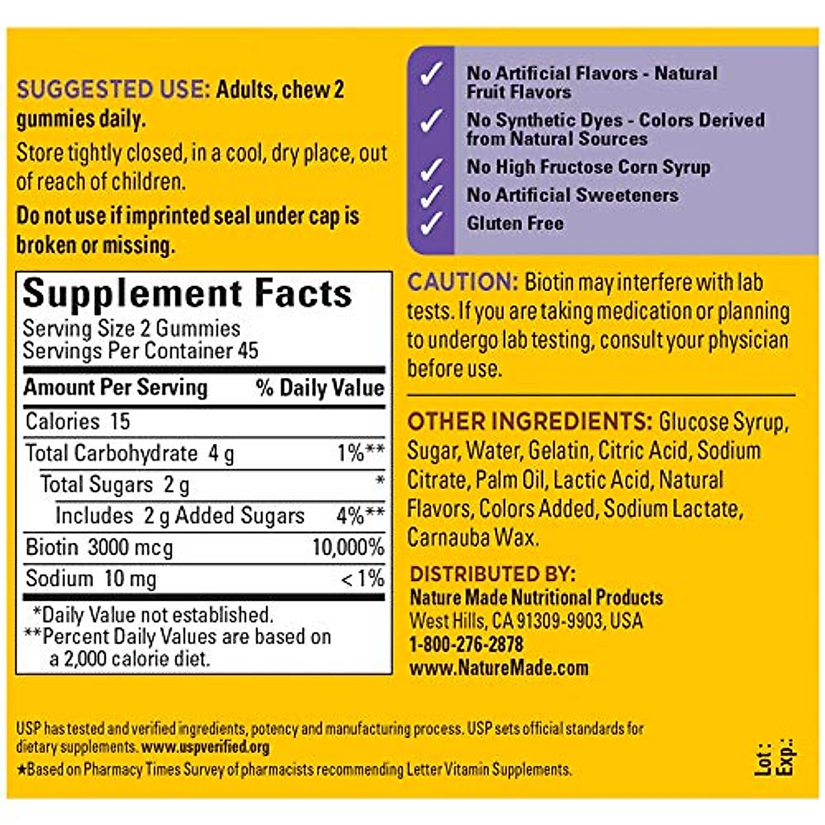 Nature Made Biotin 3000 mcg, Dietary Supplement For Healthy Hair, Skin & Nail Support, 90 Gummies, 45 Day Supply