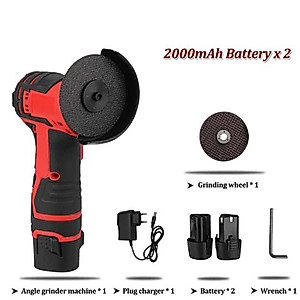 Boyuan 3 Inch Cordless Angle Grinder, 12V Mini Cordless Metal Cutter Machine, with 2.0Ah Li-Ion Battery & Charger, Battery Grinder Tool for Grinding Cutting,2pcs Battery