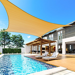 Quictent Sun Shade Sail Canopy 260GSM Polyester Fabric Shade Cloth for Outdoor Patio Backyard, Hardware Kit Included, 26X20 FT, Sand