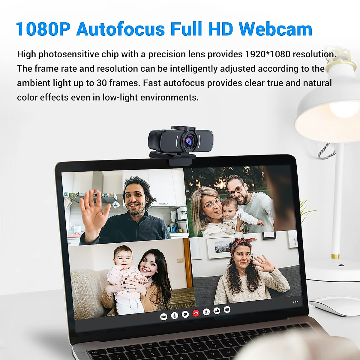 Webcam, Webcam with Microphone, 2022 New Version USB Webcams with 3D Denoising and Automatic Gain, Plug & Play 1080p Webcams for Video Calling, Online Classes &Video Conference