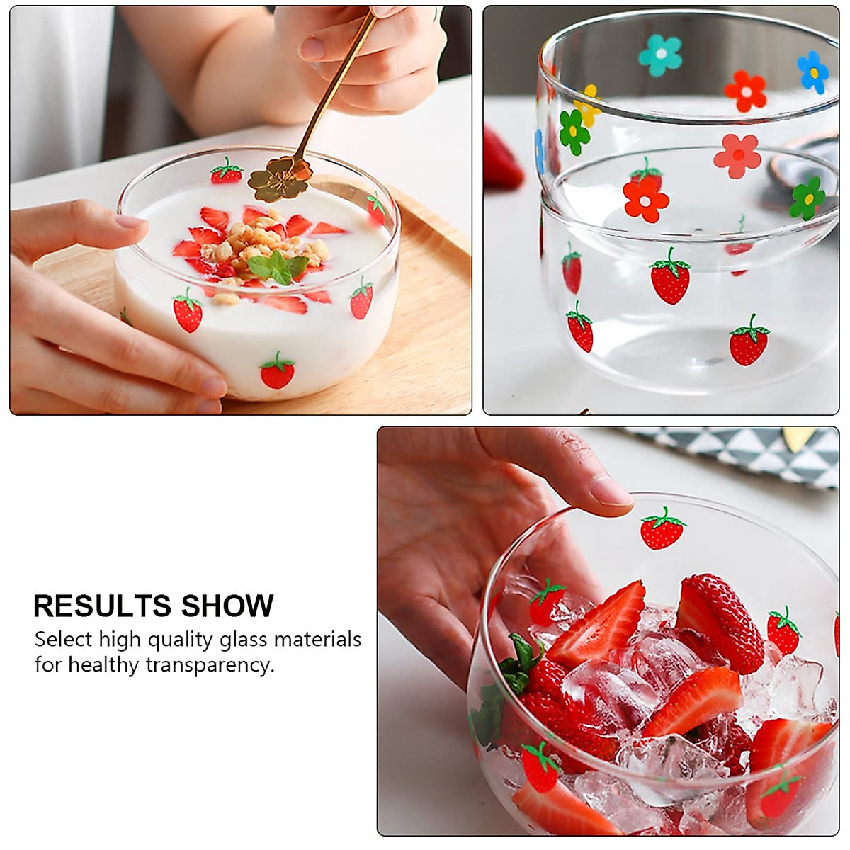 UPKOCH Microwave 3pcs For Pasta Mini Simple Clear Lotus High Plate Dessert Prep Style Stackable Soup Glasss Tray Container with Strawberry Round Serving Salad Dish Fruit Glass Rice Bowls