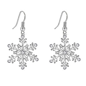 SELOVO Clear Cubic Zirconia Fishhoop Snowflake Earring Hook Dangle Drop Earrings for Woman for Christmas