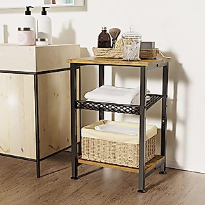 iDavosic.ly 3 Tier Small Side Table, Modern End Table Living Room, Industrial Wood Metal Bedside Table, Nightstand with Adjustable Shelf for Bedroom, Office, Kitchen, Rustic Brown and Black