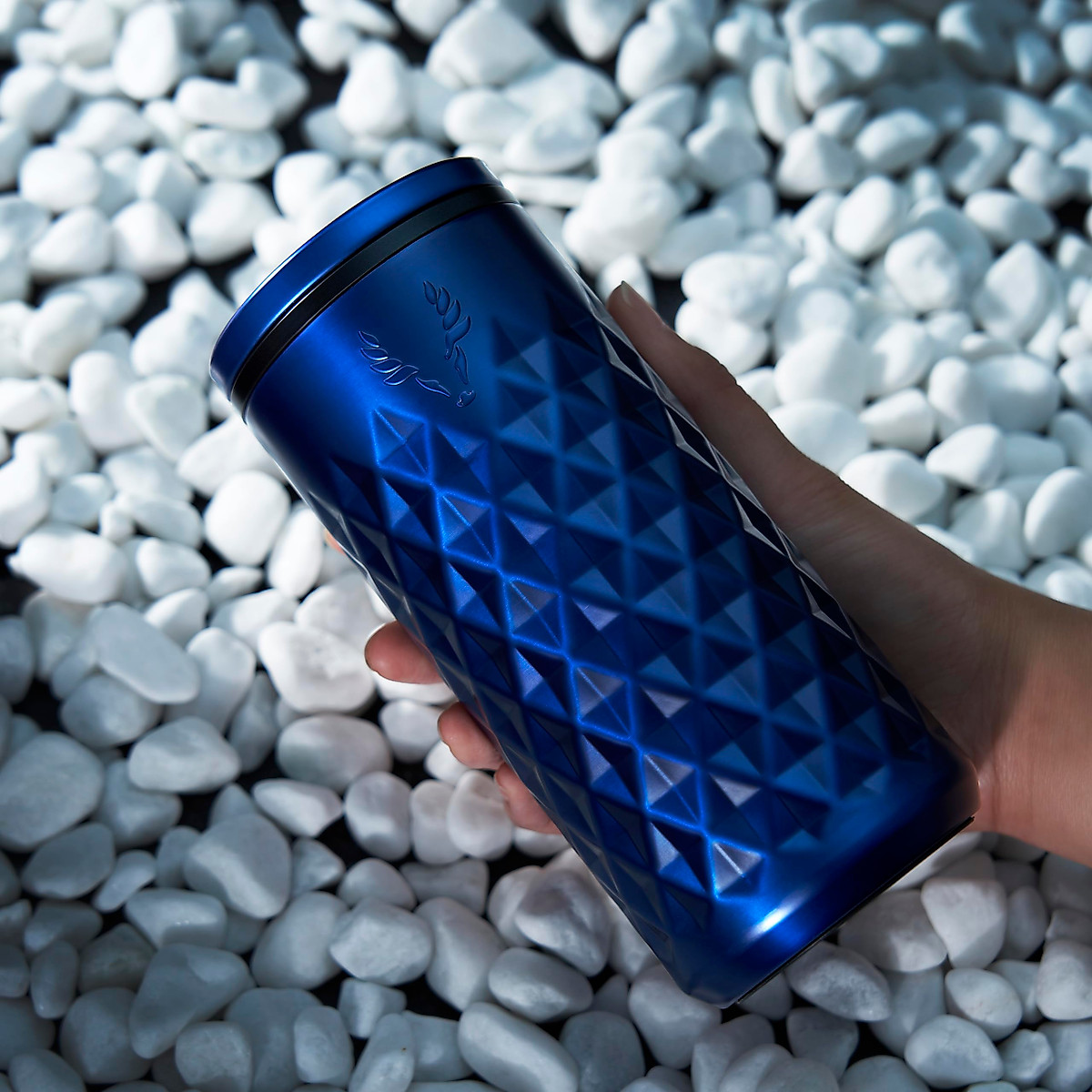 Viski Paragon Insulated Cocktail Tumbler, Insulated Highball Glasses Stainless Steel Highball Glasses with Ceramic Coating 16oz Blue Set of 1