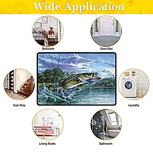 Entryway Mats Bass Fish Jumping Outdoor and Indoor Rug ,24x16 Inch .5x20 Inch Two Size.