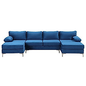 Novezza Home Modern Sectional U-Shaped Couch with Soft Velvet Fabric for Living Room Apartment, Sofa with Double Extra Wide Chaise and Comfortable Backrest, Large, Navy
