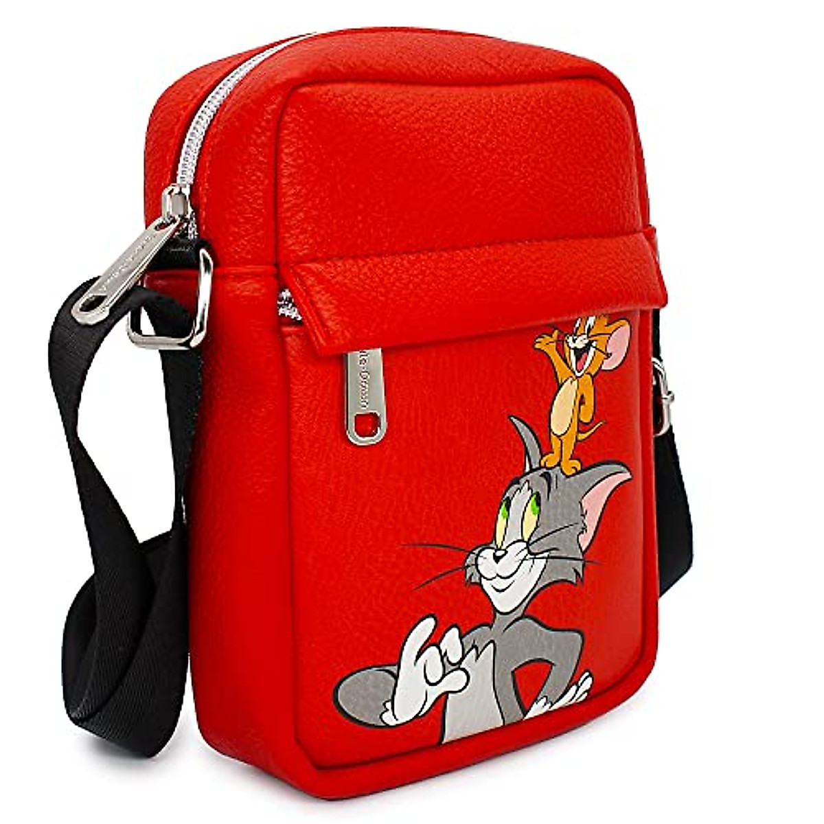 Buckle Down Hanna Barbera Bag, Cross Body, with Tom and Jerry Pose, Red, Vegan Leather