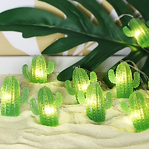 Tropical Themed String Lights Decoration, Cactus Succulents 10ft 20 LEDs Cacti Fairy Lights Battery Powered Remote for Desert Texas Cowboy Wreath Bedroom Wedding Home Party Supplies Decor
