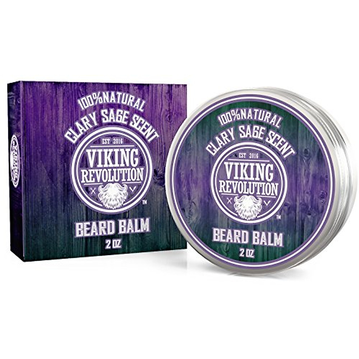 Viking Revolution Beard Balm with Clary Sage Scent and Argan & Jojoba Oils - Styles, Strengthens & Softens Beards & Mustaches - Leave in Conditioner Wax for Men