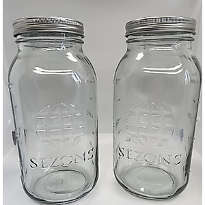 SEZONS 64 ounce (2 Liter) 2L Mason Jar wide mouth - 2 pack set