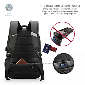 Swissdigital Pixel Travel Laptop Backpack-Laptops Backpack with USB Charging Port Smart Bag with RFID for Men & Women School Computer Bags Fits 15.6" Laptop and Notebook, Black SD-857