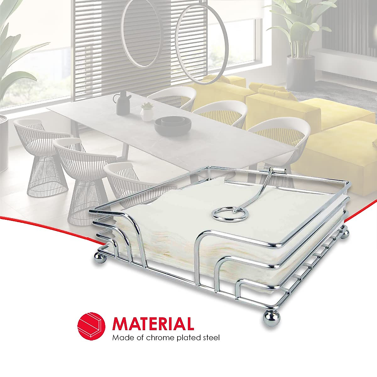 Home Basics Chrome Plated Steel Flat Napkin Holder with Weighted Pivoted Arm, Indoor and Outdoor Use, Silver (1)