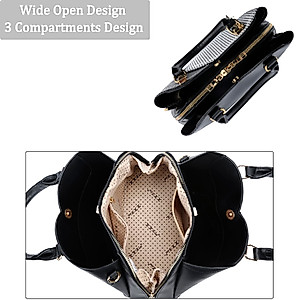 KKXIU Triple Compartments Purses and Handbags for Women Fashion Ladies Satchel Shoulder Top Handle Bag (1-Black)