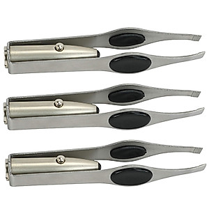Iconikal Slant Tip Stainless Steel LED Lighted Tweezer, 3-Pack