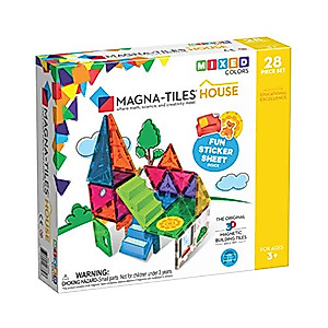 Magna-Tiles House Set, The Original Magnetic Building Tiles For Creative Open-Ended Play, Educational Toys For Children Ages 3 Years + (28 Pieces + Reusable Silicone Stickers)
