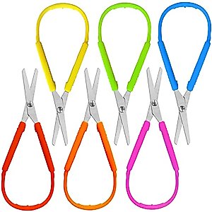 6Pack Mini Loop Scissors,5.5inch Colorful Kids Grip Scissor Set,Adaptive Cutting Self-Opening Scissor for Children,Support Special Needs,6 Colors