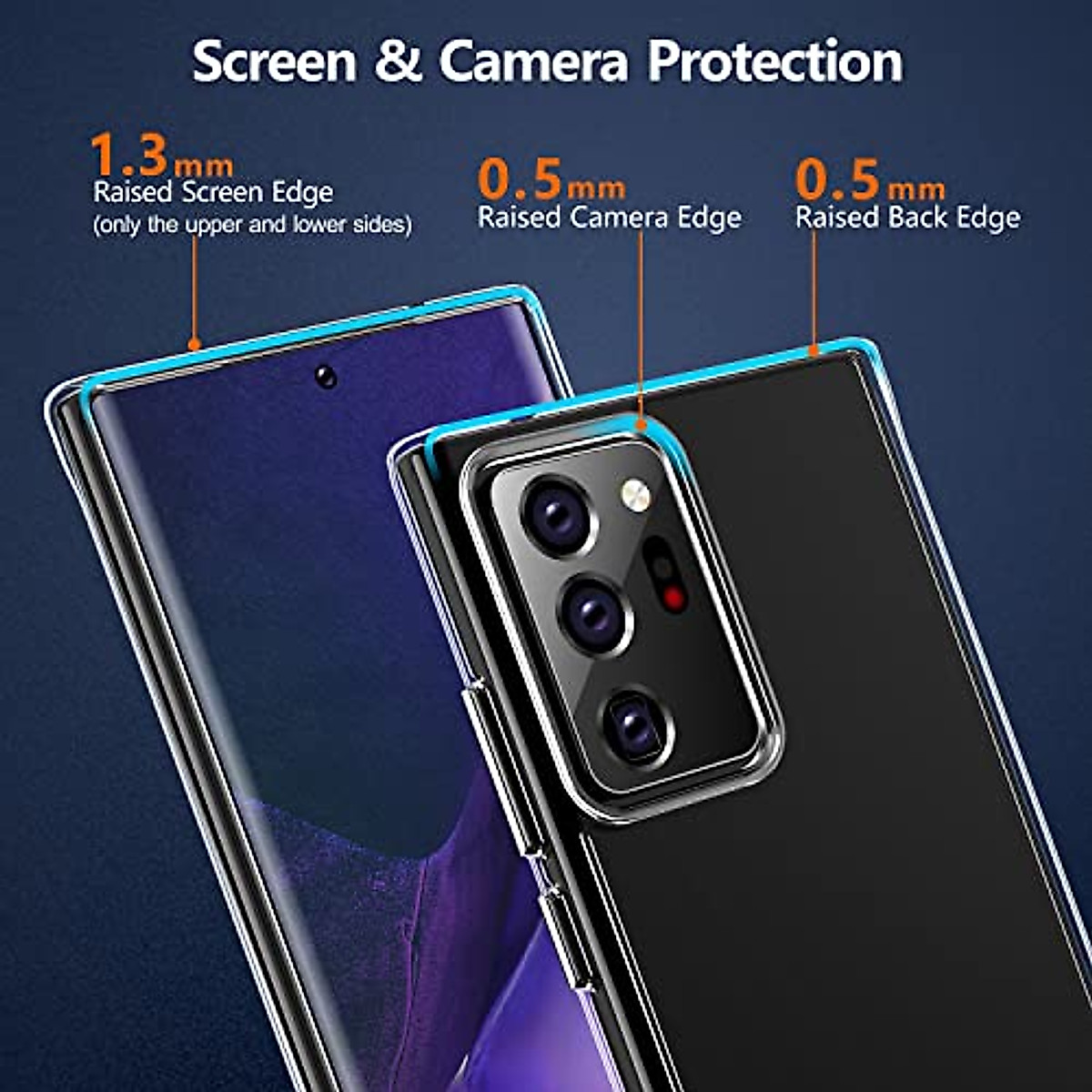 Rayboen Case for Samsung Galaxy Note 20 Ultra, Crystal Clear Shockproof Non-Slip Protective Cover, Hard PC Back & Soft TPU Frame Slim Fit Phone Case for Galaxy Note 20 Ultra 5G