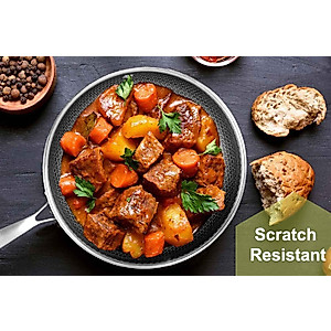 AUDANNE Frying Pan with Lid, 12 inches Large Stainless Steel Honeycomb Skillet with Handle - Induction Cooking Fry Pans, Black 12"