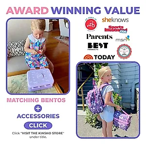 kinsho Unicorn Toddler Lunch Box for Girls Kids, Insulated Bag for Baby Girl Daycare Pre-School Kindergarten, Container Boxes for Small Kid Snacks Lunches, 2 Compartments, Unicornio Purple