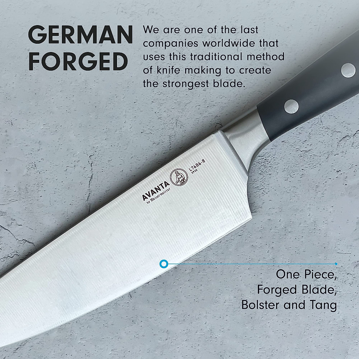 Messermeister Avanta 8” Chef’s Knife - German X50 Stainless Steel - Rust Resistant & Easy to Maintain