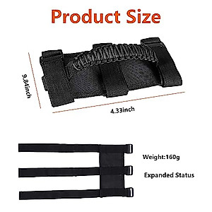 Kewucn 2 Pack Car Roll Bar Grab Handles Grip Handle with 3 Straps, Easy to Install and Durable Grab Handle Set, Compatible with 1987-2023 Wrangler YJ TJ JK JKU JL JLU & Gladiator JT (Black)