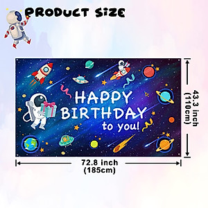 Space Happy Birthday Backdrop, 6x3.6ft Astronaut Rocket Birthday Banner, Space Party Decorations for Children's Birthday Galaxy Planet Party